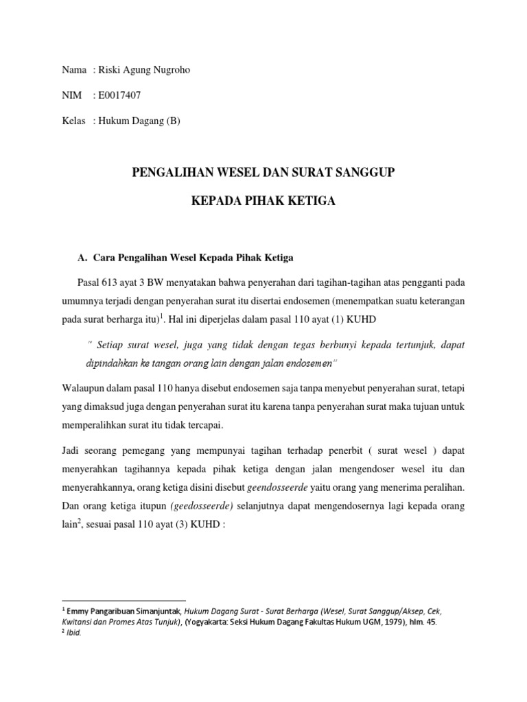 Pengalihan Wesel Dan Surat Sanggup | PDF