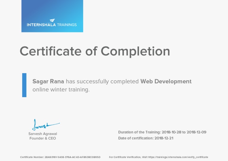 Web Development Training - Certificate of Completion PDF | PDF