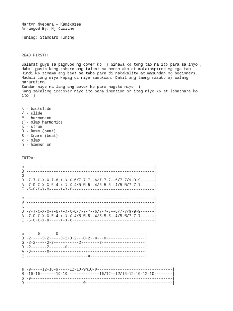Martyr Nyebera - Kamikazee Tabs (MJ CASIANO ARRANGEMENT) PDF | PDF