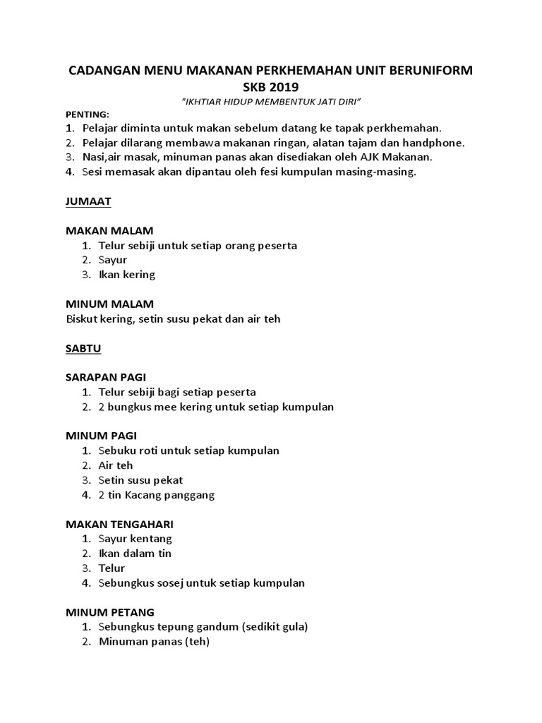 CADANGAN MENU MAKANAN PERKHEMAHAN UNIT BERUNIFORM SKB 2019.docx