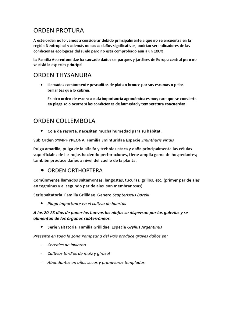 Orden Protura | PDF | Insectos | Plaga (organismo)