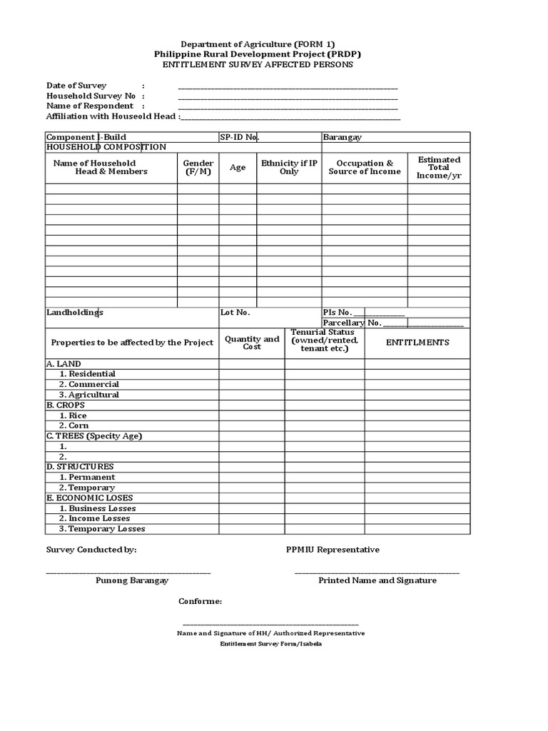 Documenting Household Entitlements: A Survey of Affected Persons for ...