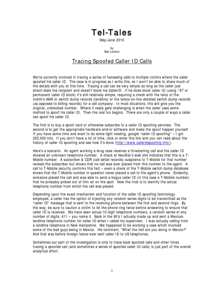 NTI Tel-Tales Tracing Spoofed Caller ID Calls | Download Free PDF | Telephone | Voice Over Ip