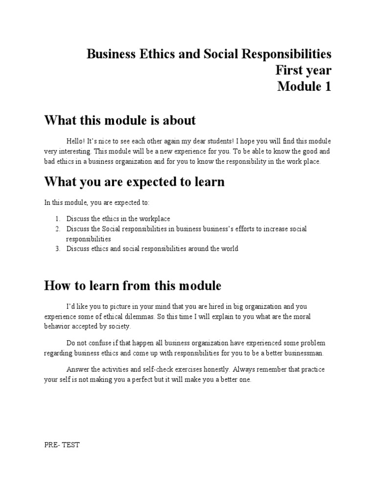 Business Ethics and Social Responsibilities - Module Ni Maureen Avila ...