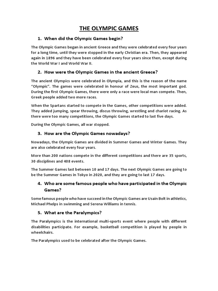 History and Structure of the Olympic Games | PDF