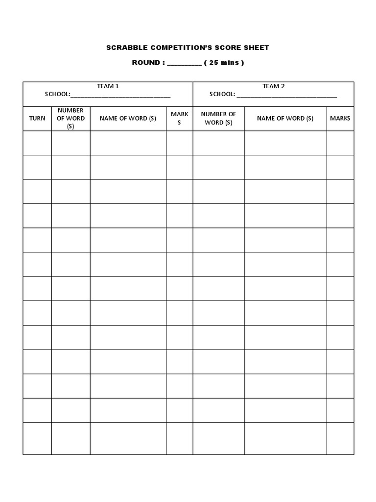 Scrabble Score Sheet | PDF