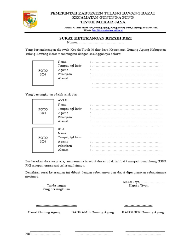 Surat Keterangan Bersih Diri | PDF