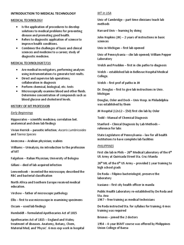 Introduction To Medical Technology | PDF | Medical Diagnosis | Medicine