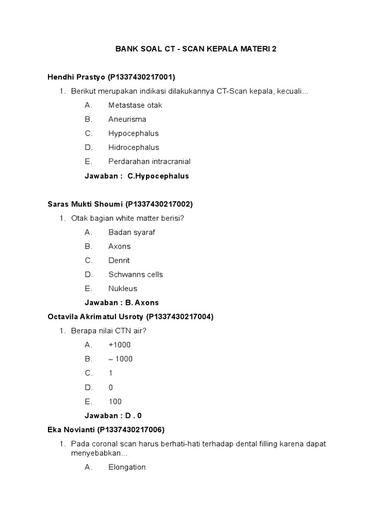 Bank Soal CT Scan Kepala Materi 2 | PDF | Kesehatan Holistik | Sains ...