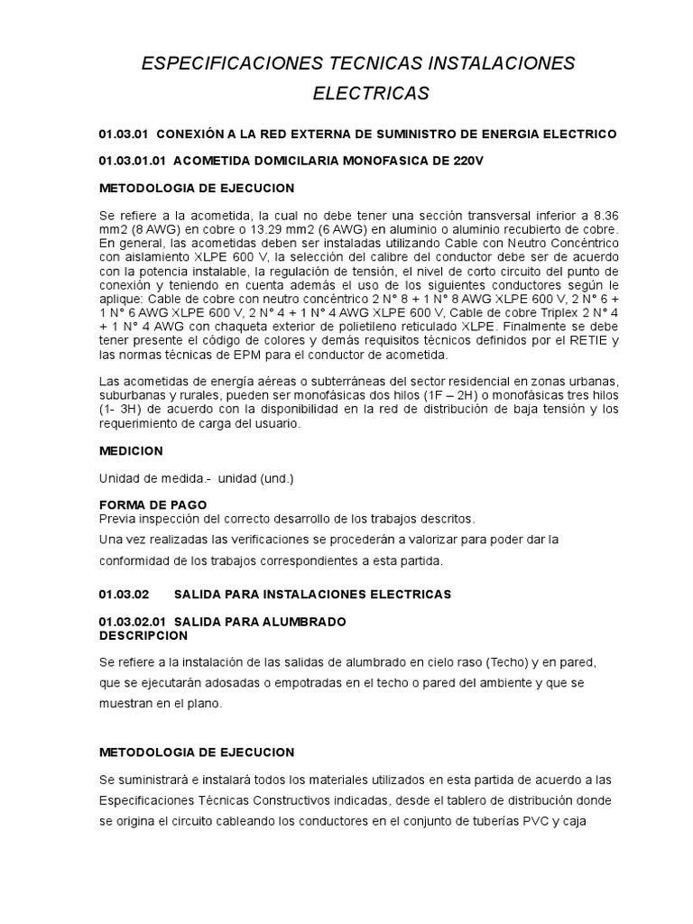 Especificaciones Tecnicas INSTALACIONES ELECTRICAS | PDF | Cloruro de polivinilo | Tubería ...