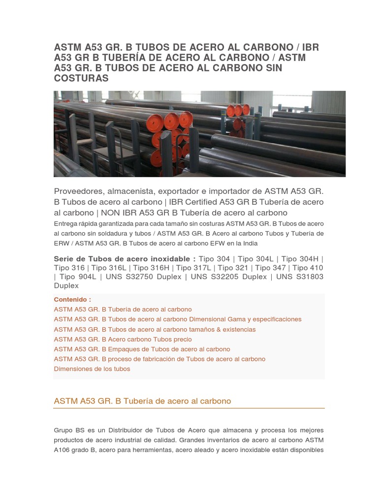 Tubos ASTM A53 Gr. B de Acero al Carbono | PDF | Soldadura | Construcción
