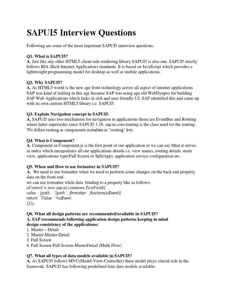 SAPUI5-FIORI Interview Questions | PDF | Model–View–Controller | Json