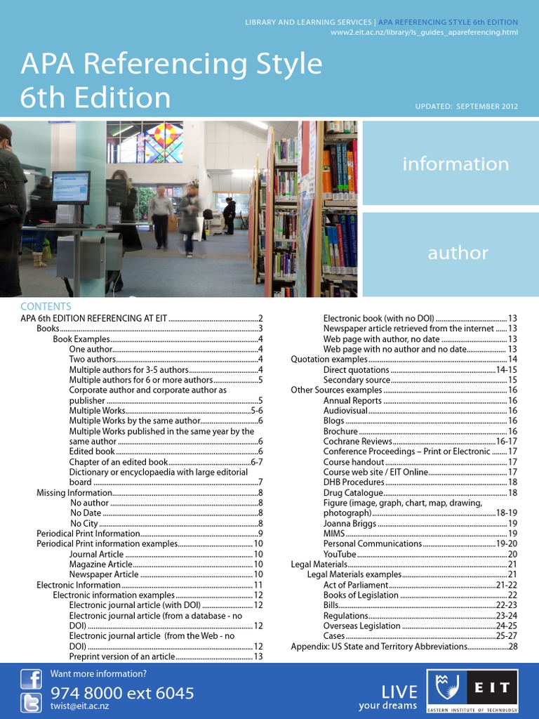 APA Referencing Style 6th Edition: Information | PDF | Digital Object ...