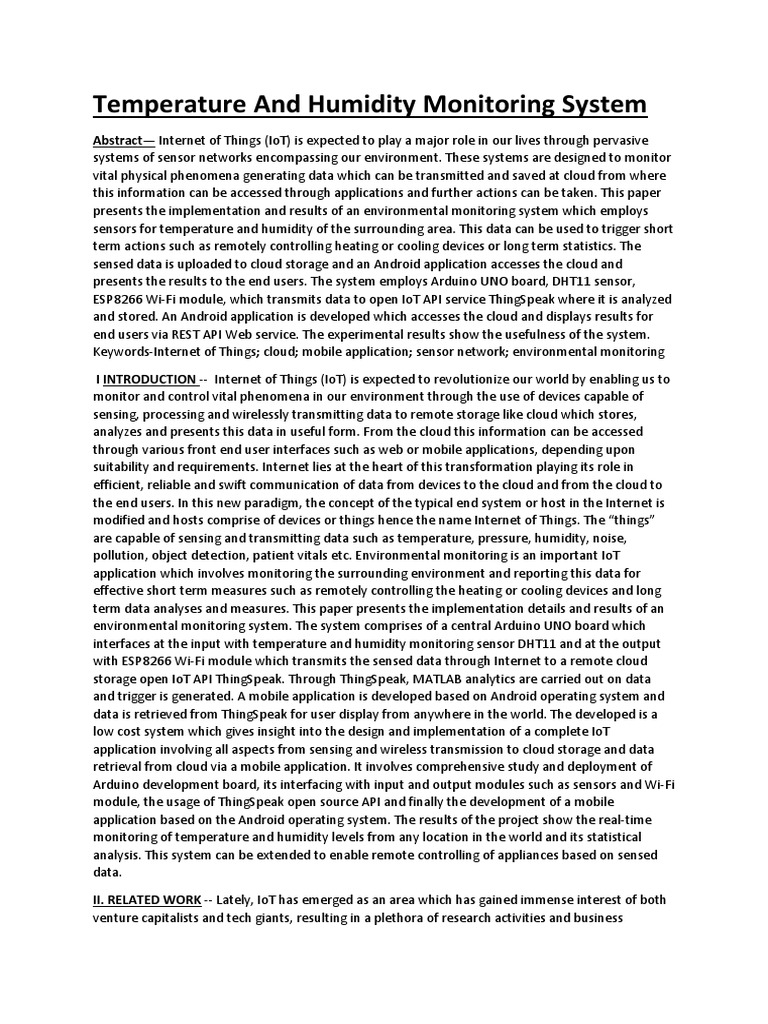 Temperature and Humidity Monitoring System | PDF | Internet Of Things ...