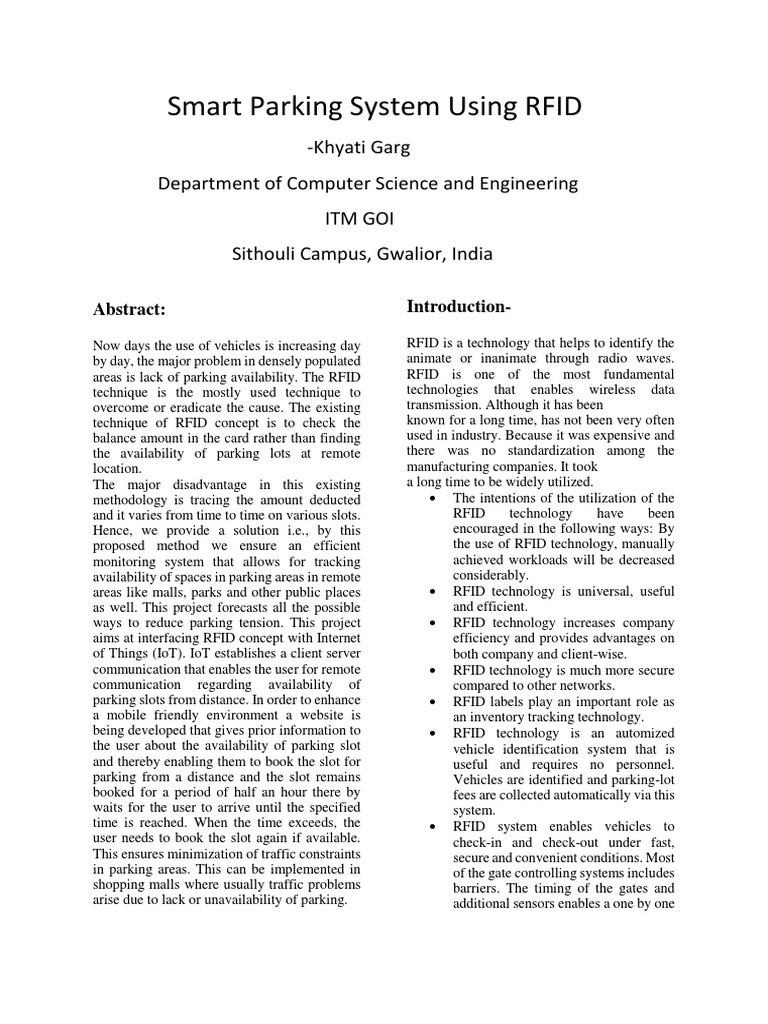 Smart Parking System Using RFID | PDF | Radio Frequency Identification ...