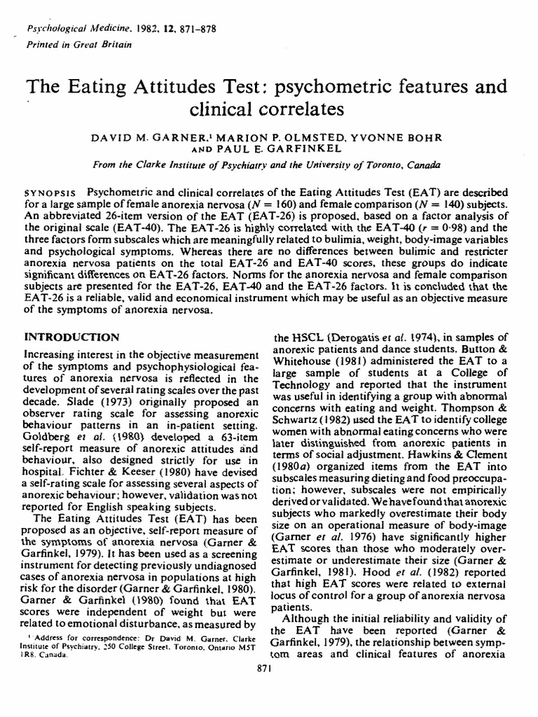 Garner EAT 26 1982 | PDF | Abnormal Psychology | Mental And Behavioural ...