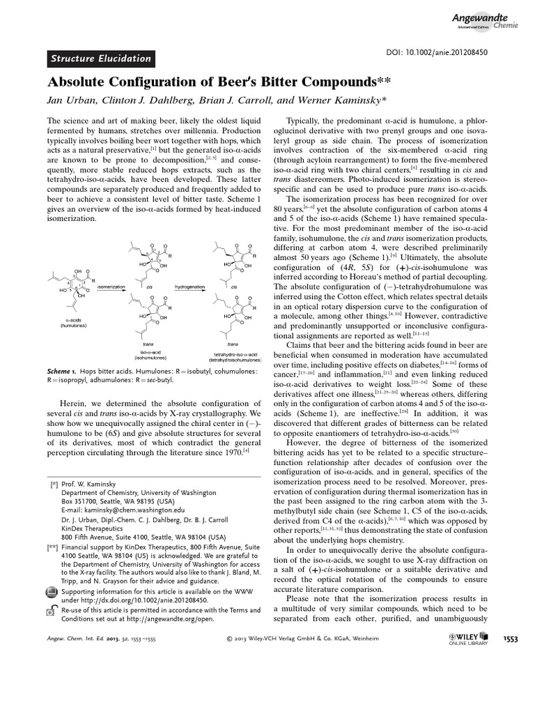 Absolute Configuration of Beer's Bitter Compounds | PDF | Organic ...