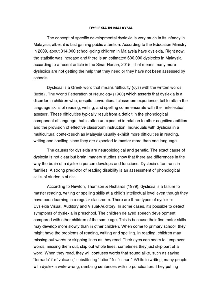 Essay | PDF | Dyslexia | Neuropsychological Assessment