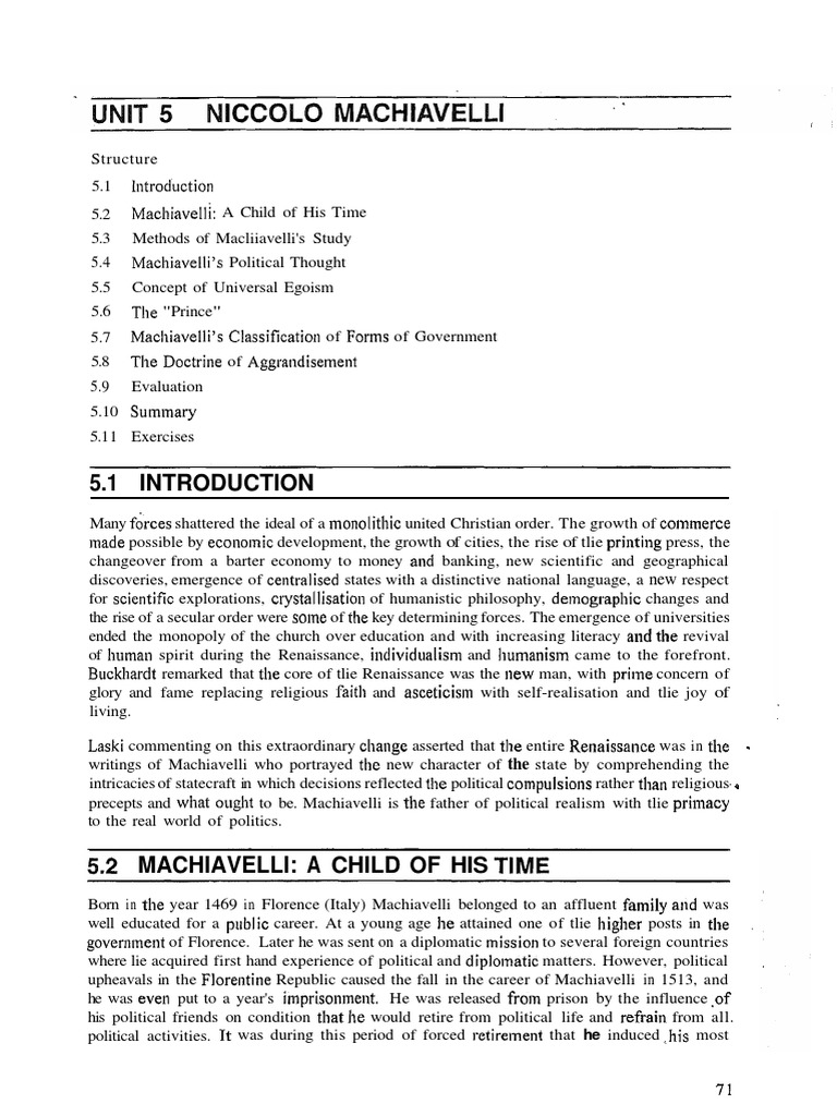 Unit-5 Niccolo Machiavelli PDF | PDF | Niccolò Machiavelli | The Prince