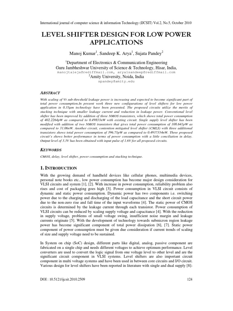 Level Shifter Design For Low Power Applications | PDF
