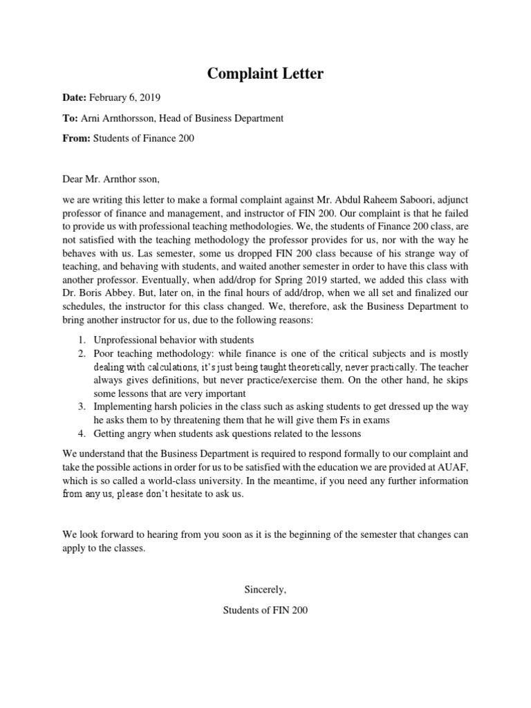 Complaint Letter | PDF