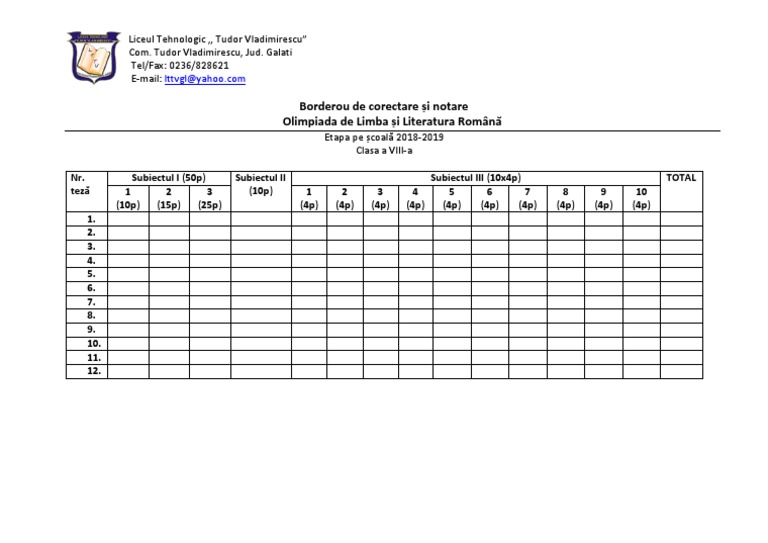 Borderou de Corectare Și Notare 8 | PDF