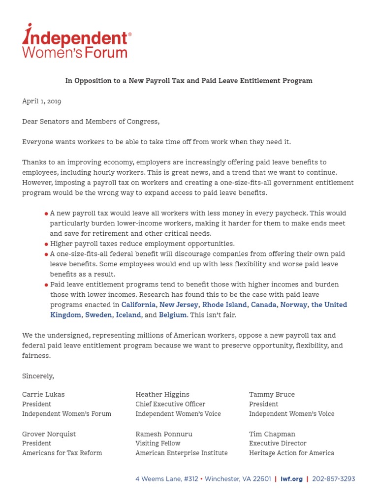 Freedom Movement United Against A New Payroll Tax and New Paid Leave ...