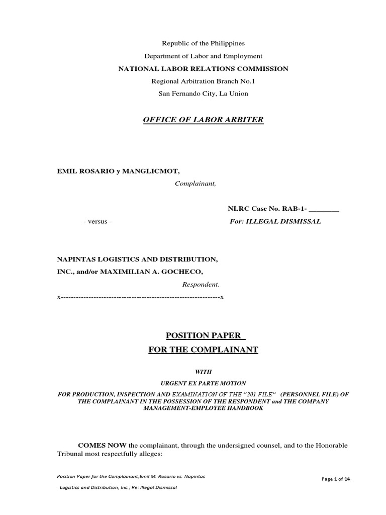 Position Paper of Complainant Final Final Emil Rosario | PDF | Arrest ...