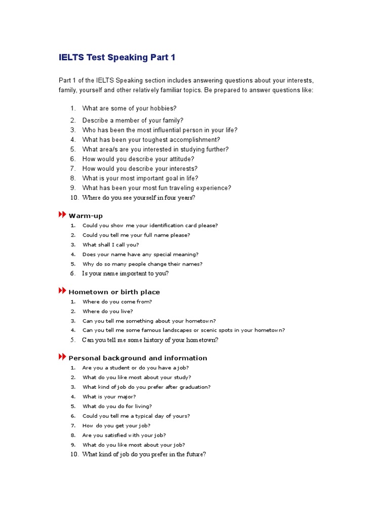 IELTS Test Speaking Part 1 | PDF