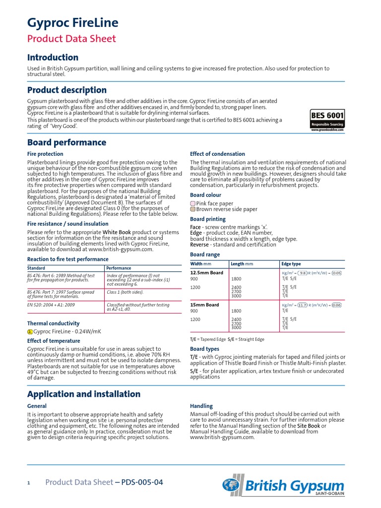 PDS Gyproc FireLine | PDF | Drywall | Building Engineering