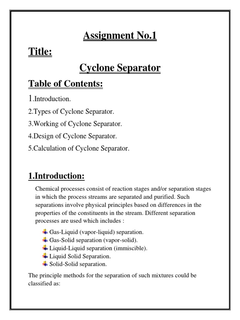 Cyclone Separator Assignment | PDF | Soft Matter | Gases