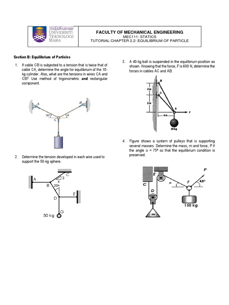 CHAPTER 2 - STATICS OF PARTICLES - Equilibrium | PDF | Tension (Physics ...
