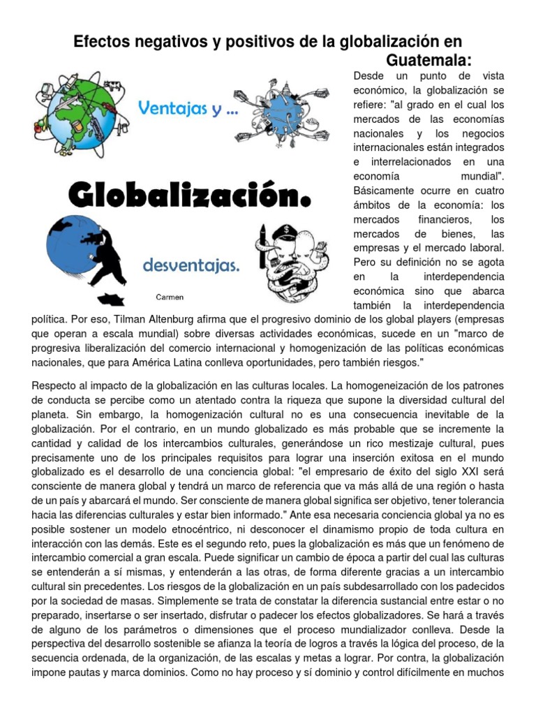 Aspectos Positivos y Negativos de La Globalizacion en Guatemala | PDF | Globalización | Fondo ...