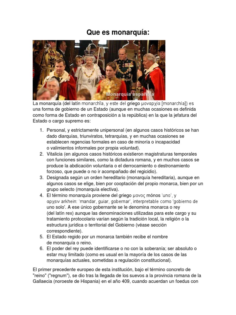 Que Es Monarquía Tipos y Ejemplos | PDF | Monarquía | Formas de gobierno