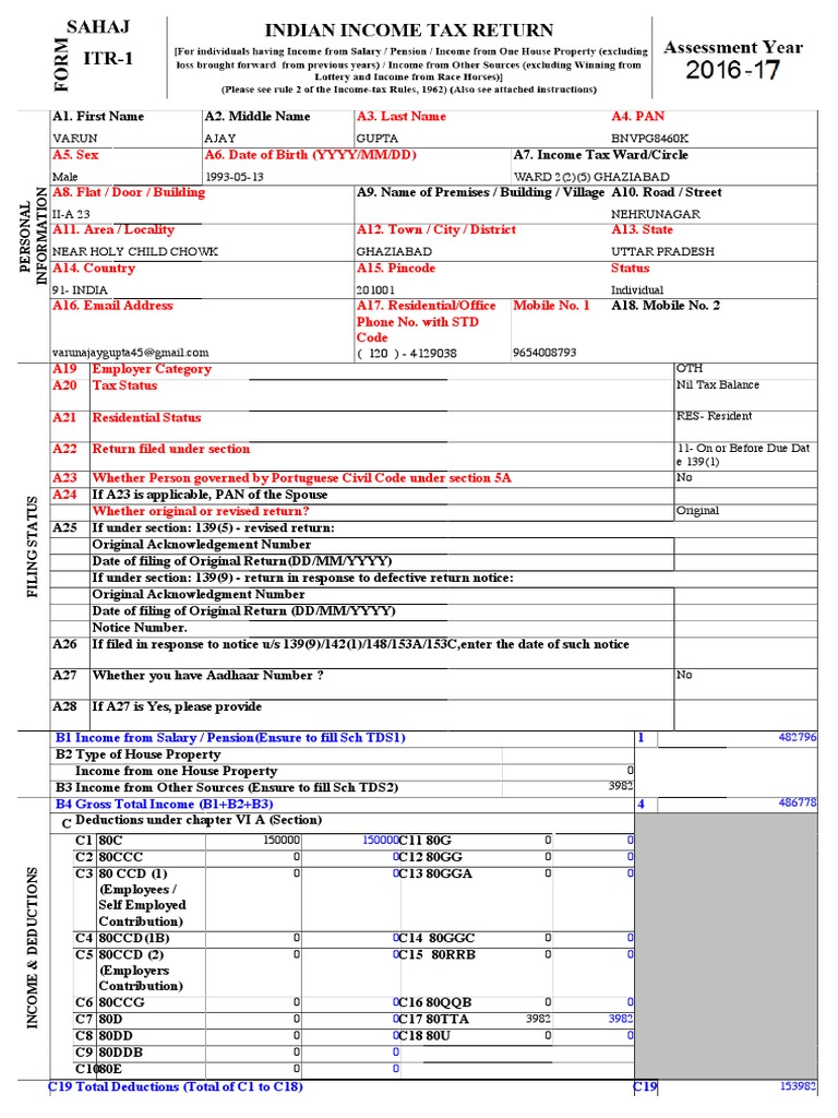 B1 Income From Salary / Pension (Ensure To Fill SCH TDS1) 1 | PDF ...