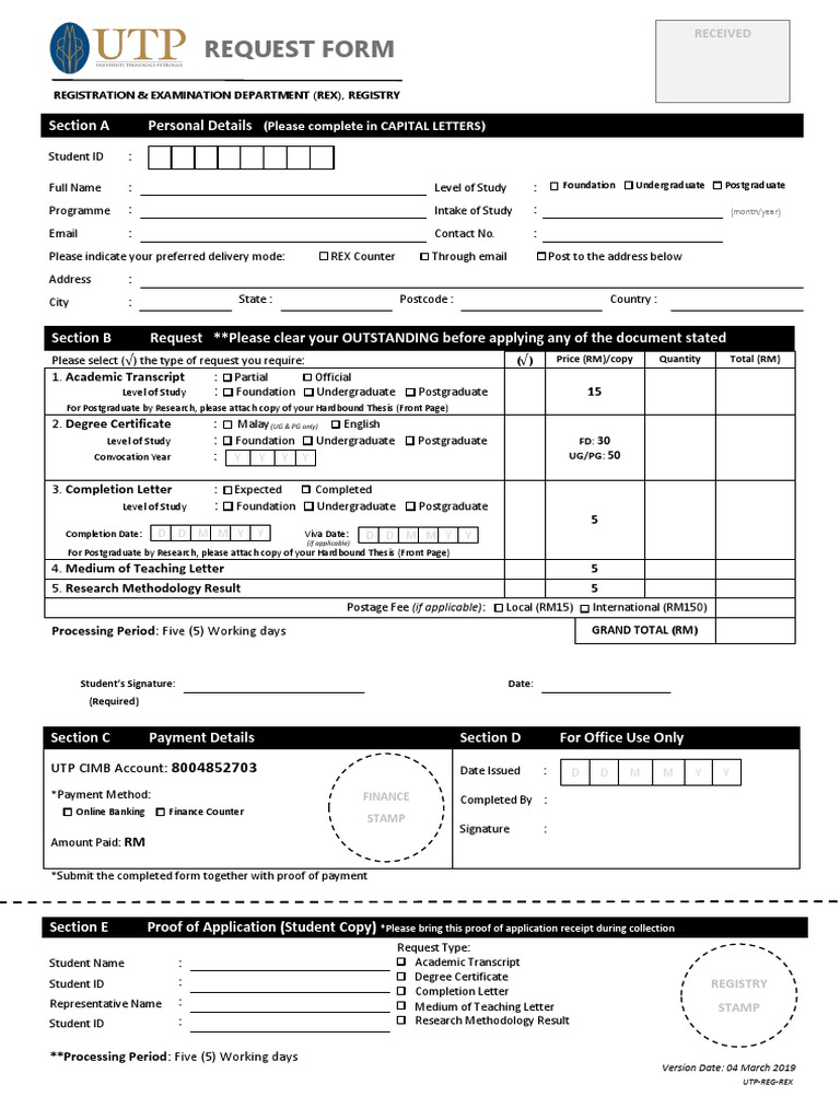 REX Request Form | PDF | Postgraduate Education | Thesis