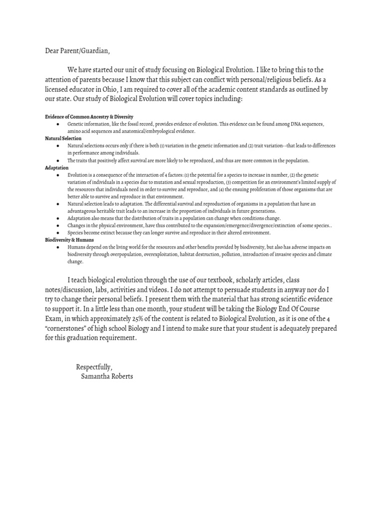 Evolution Letter Home | PDF | Natural Selection | Evolution