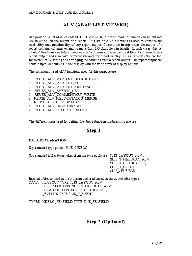 Alv (Abap List Viewer) : Alv Documentation and Examples11 | PDF | Parameter (Computer ...