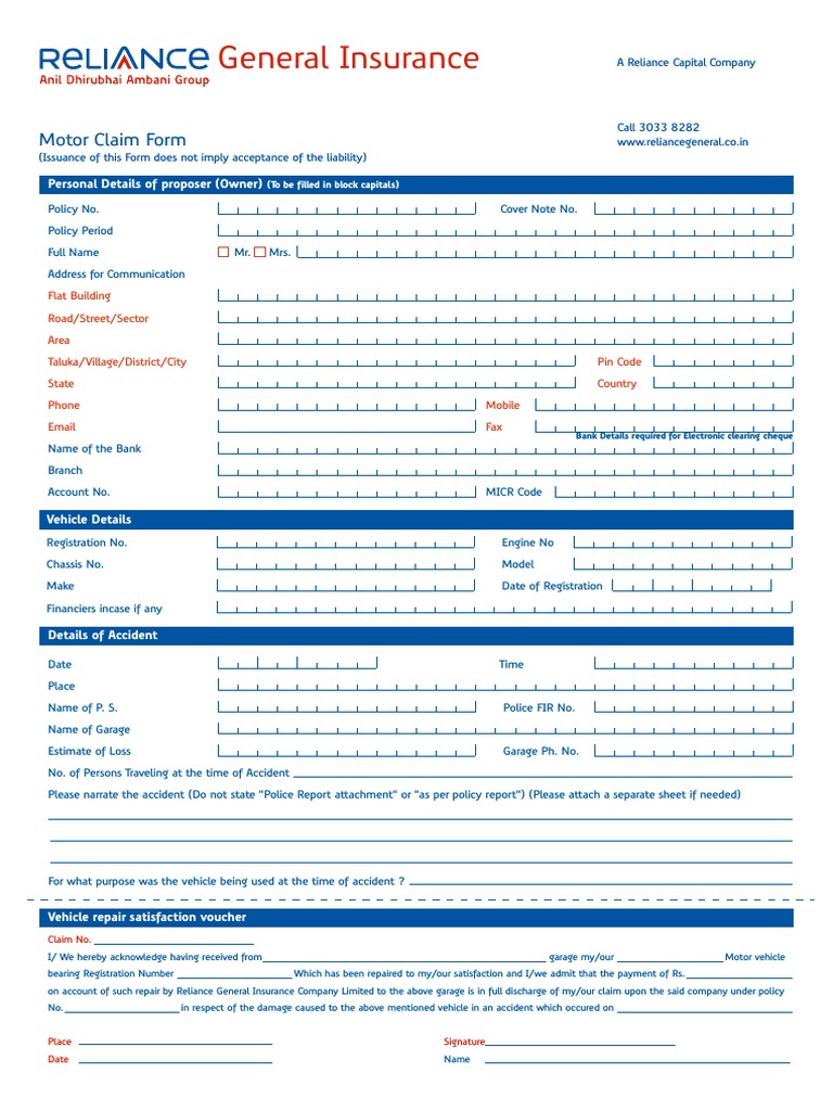 Motor - Claim Form PDF | PDF | Driver's License | Insurance