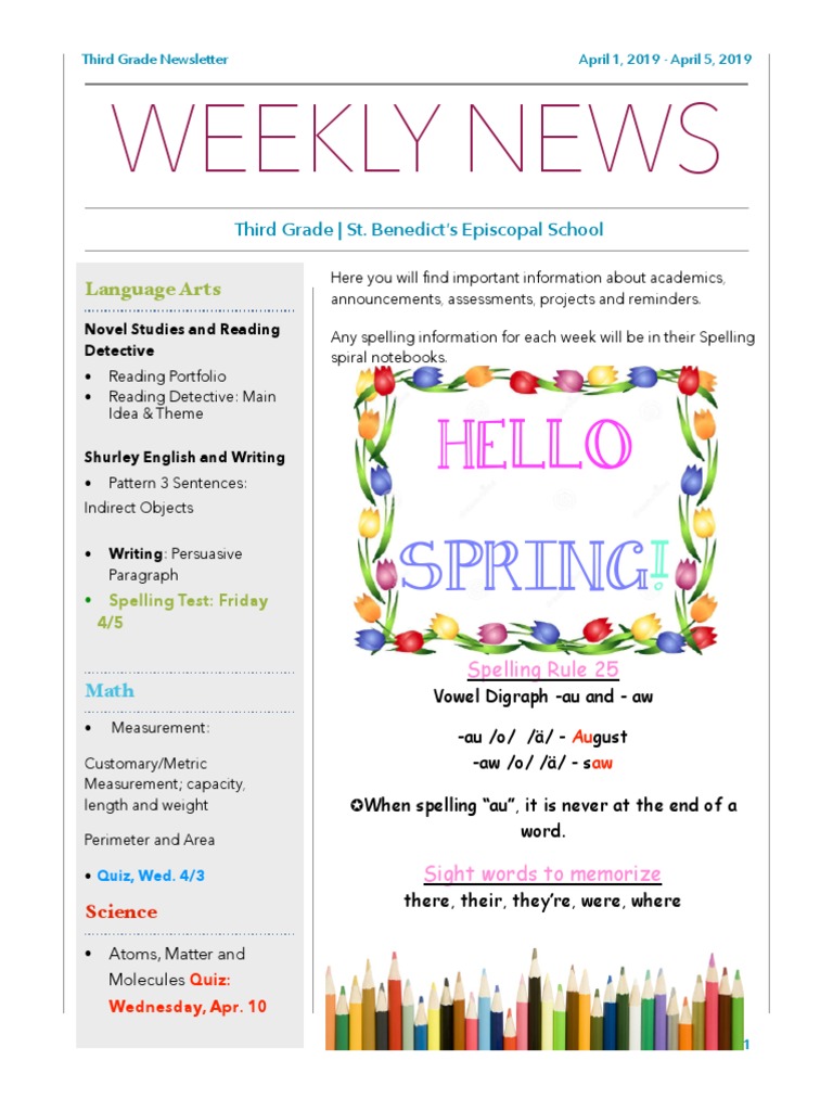 Weekly Newsletter-Apr 1-Apr 5 | PDF | Homework | Cognition