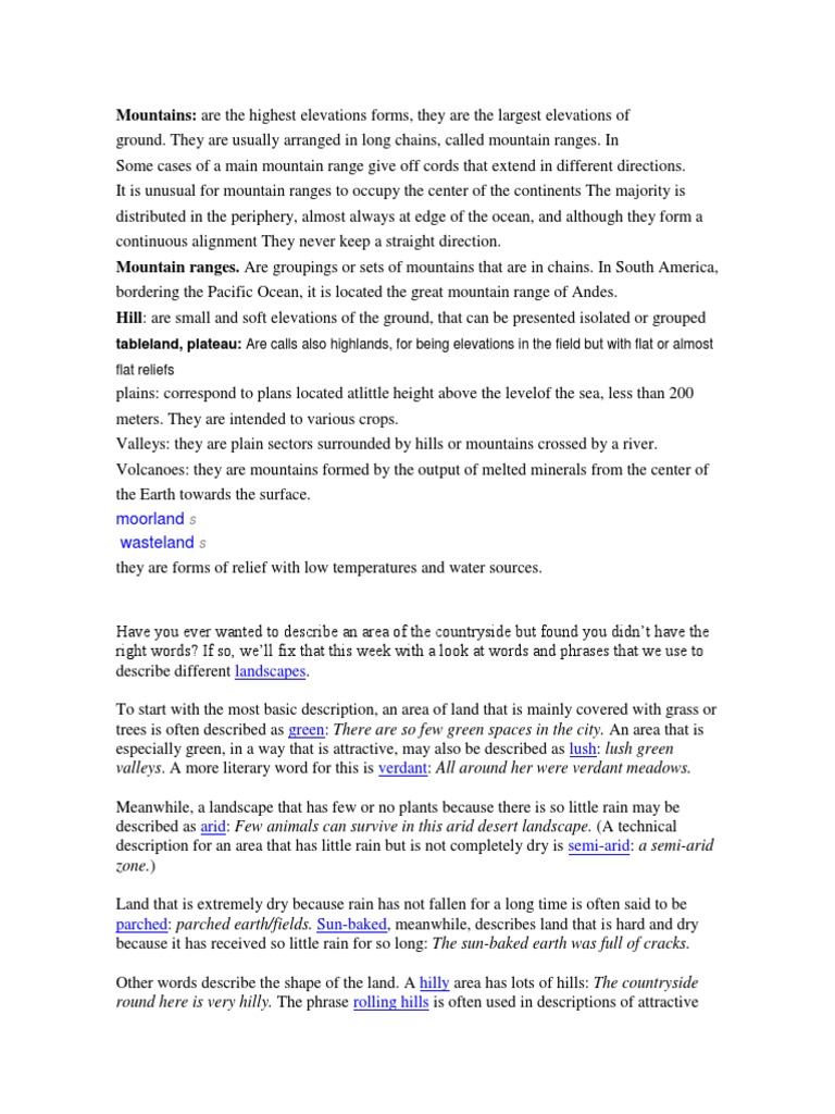 A Guide to Describing Landscapes: Key Words for Characterizing ...