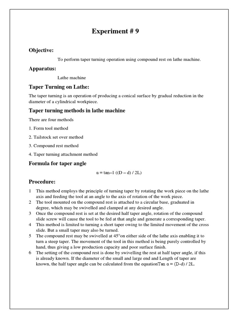 Taper Turning | PDF | Machines | Tools