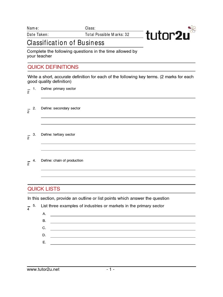 Understanding Business Classifications | PDF | Tertiary Sector Of The ...