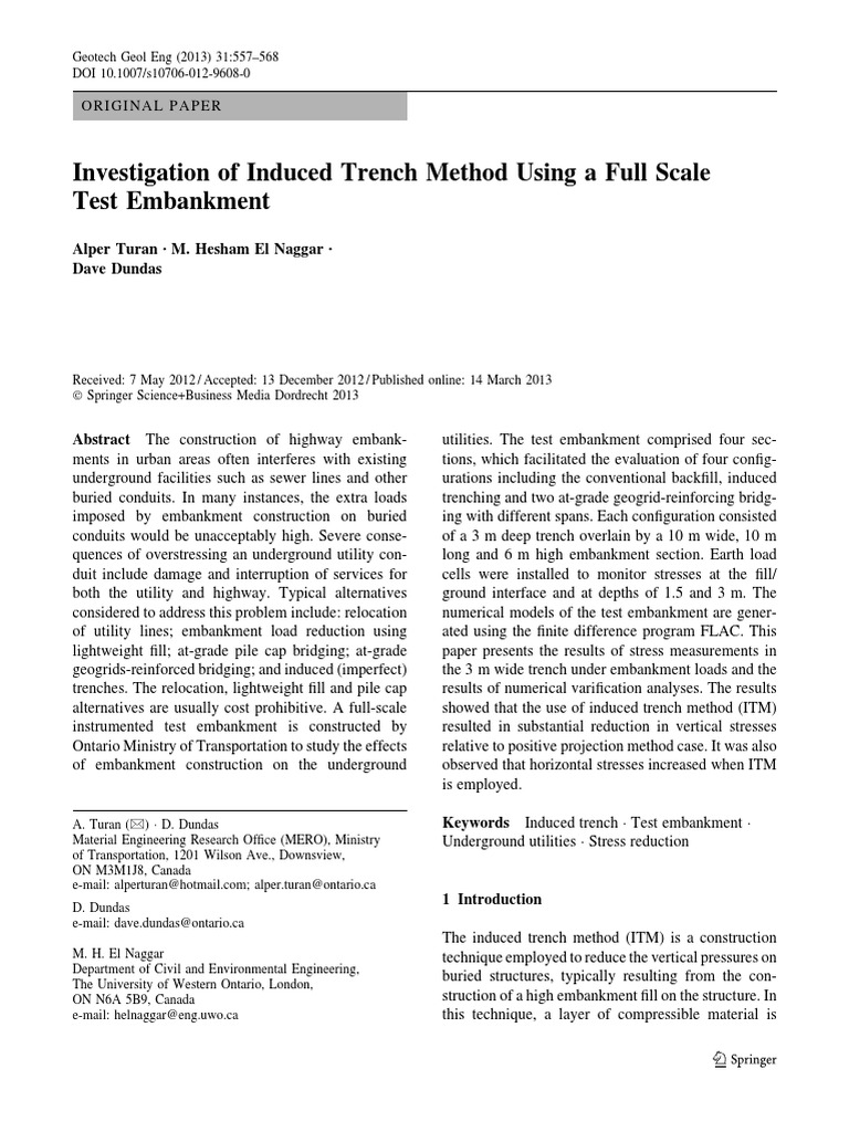 Investigation of Induced Trench Method Using A Full Scale | PDF | Young ...