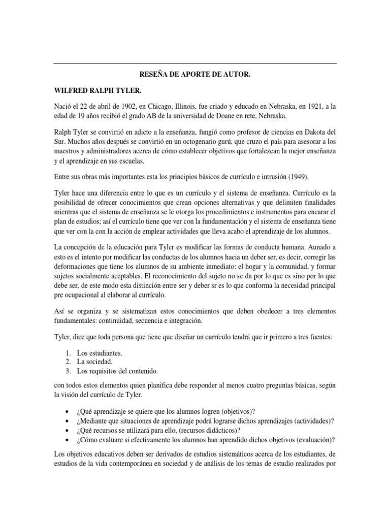 Ralph Tyler: Evaluación y Currículo 1949 | PDF | Plan de estudios ...