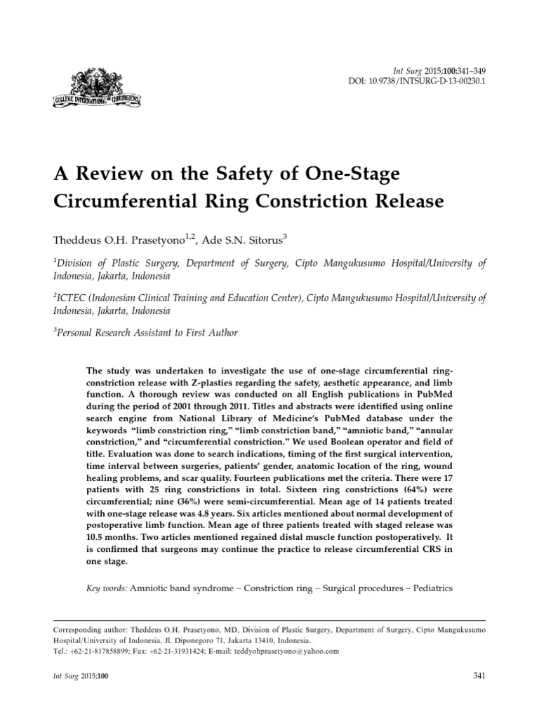 A Review On The Safety of One-Stage Circumferential Ring Constriction ...