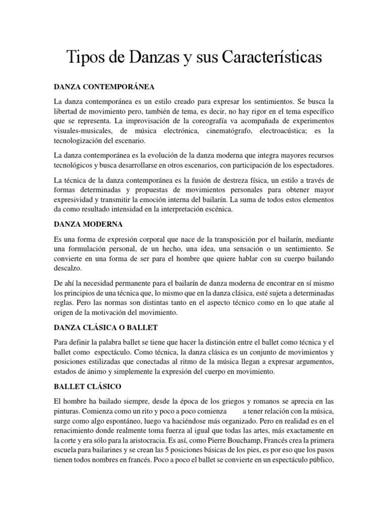 Tipos de Danzas y Sus Características | PDF | Las artes escénicas | Science