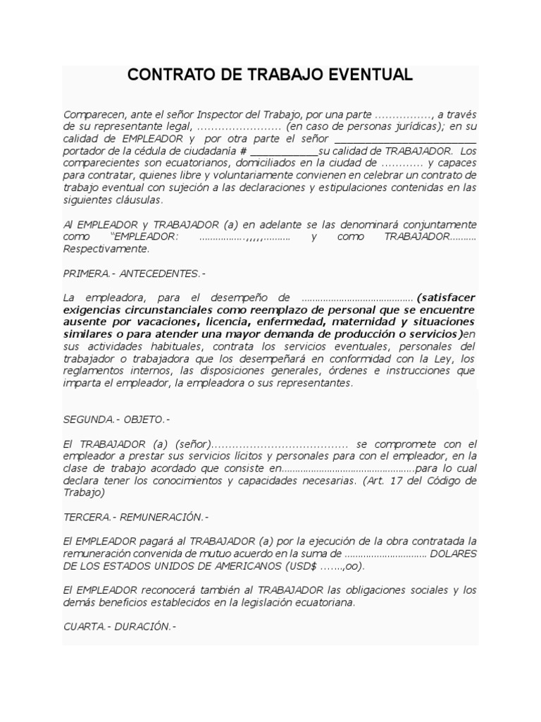 Contrato de Trabajo Eventual | PDF | Derecho laboral | Virtud