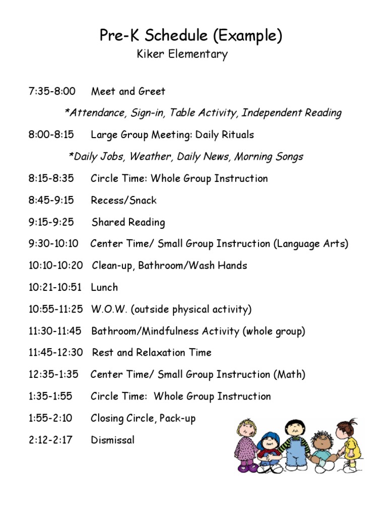 Pre-K Daily Schedule Overview | PDF