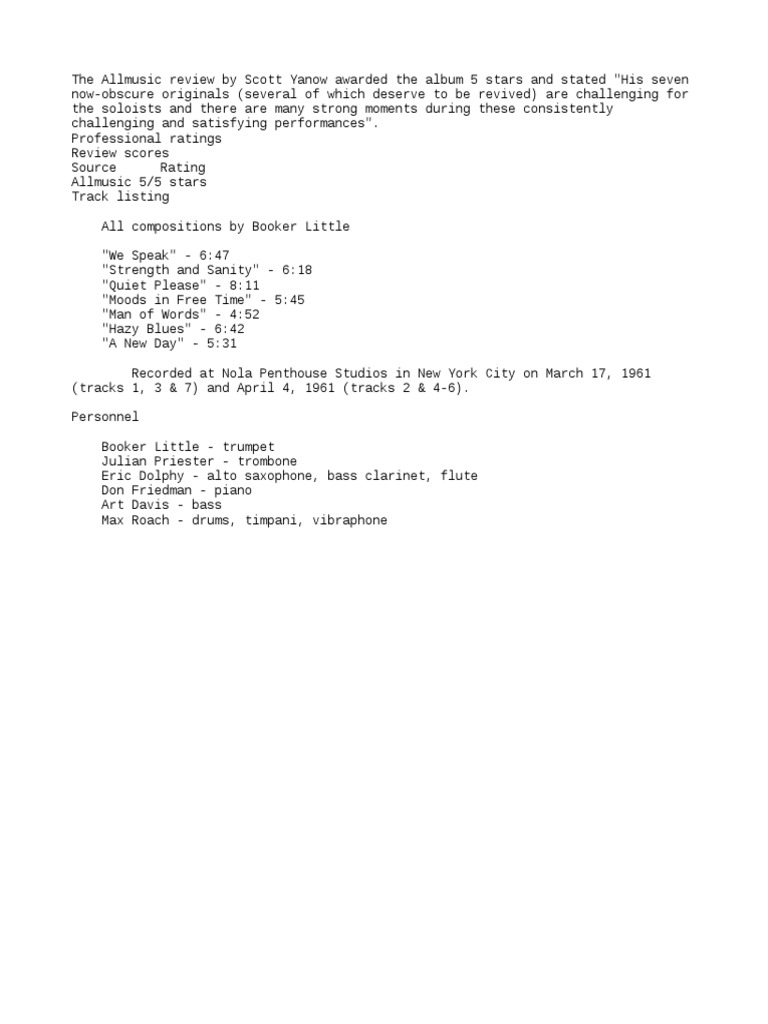 Booker Little (Out Front) Notes+tracks | PDF | Jazz | Classical Music